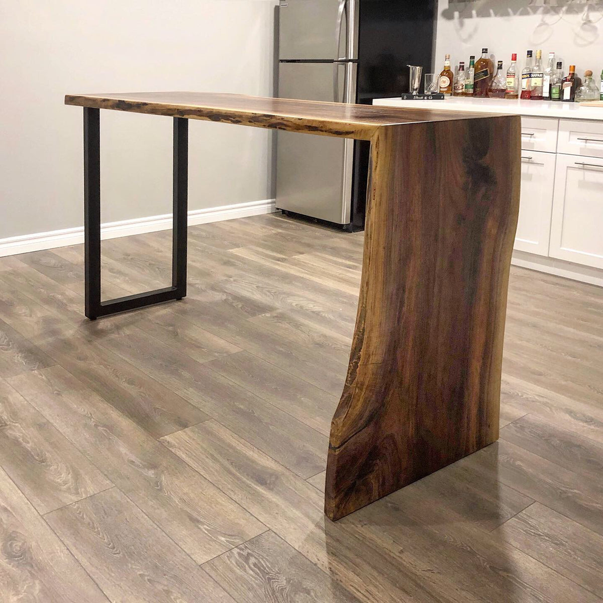 Live Edge Black Walnut Waterfall Bar Tables | yjinteriors