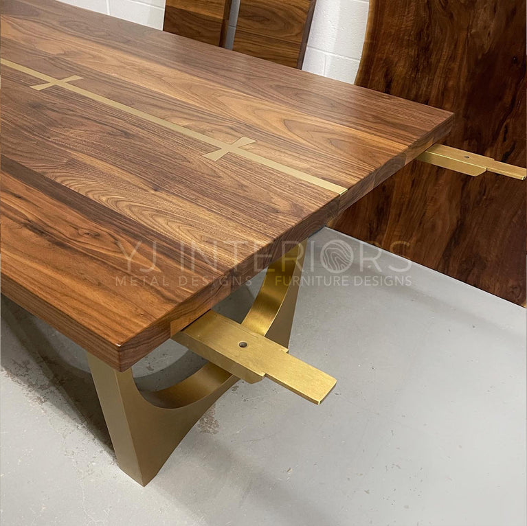 Black Walnut Brass Inlay Tunnel Table – yjinteriors