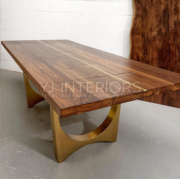 Black Walnut Brass Inlay Tunnel Table | yjinteriors